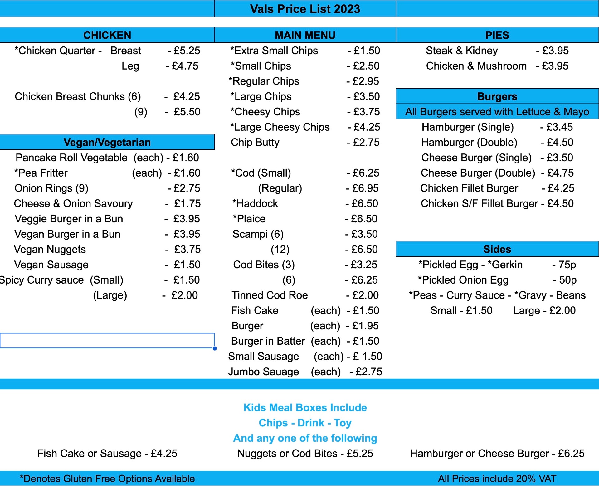 Our Menu :: Vals Place